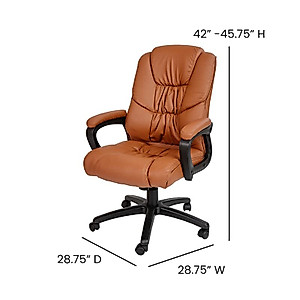 Flash Furniture Flash Fundamentals Big & Tall 400 lb. Rated Brown LeatherSoft Swivel Office Chair with Padded Arms, BIFMA Certified