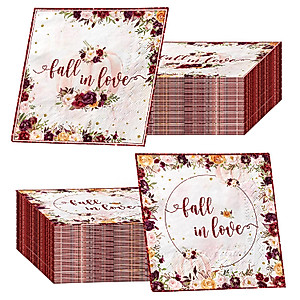 Fall In Love Bridal Shower Decoration,40pcs Fall Wine Napkins Decoration Autumn Floral Pumpkin Napkins for Fall Theme Wedding Bridal Shower Thanksgiving Supplies