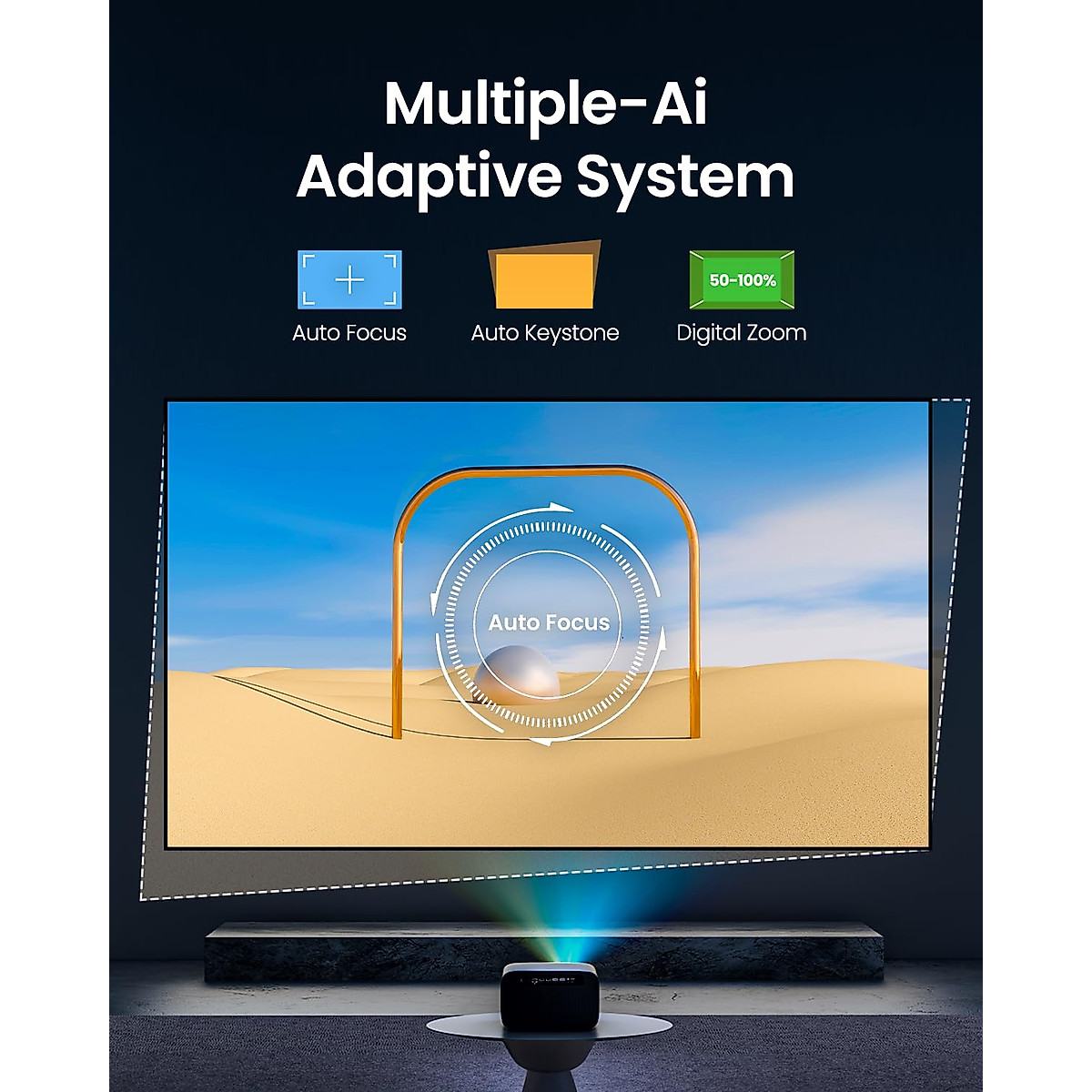 CASIRIS OmniStar L80 4K Projector with WiFi and Bluetooth, 1500 ANSI Lumen Native 1080P Video Projector, Auto Focus/Keystone, 2x15W Speakers, 200" Display Compatible with iOS/Android/HDMI/USB/TV Stick