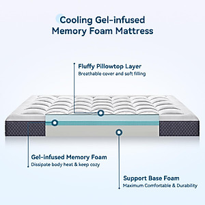 ONENICE 5 Inch Twin Mattress for Kids Adults Single Bed, Breathable Gel-Memory Foam Plus Pillowtop Mattress in a Box for Pressure Relief, CertiPUR-US Certified, Fiberglass-Free