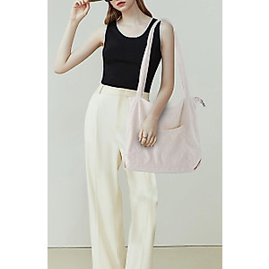 TCHH-DayUp Corduroy Tote Bags for Women with Zipper and Front Pocket Shoulder Handbags Casual Canvas Purse, Begie