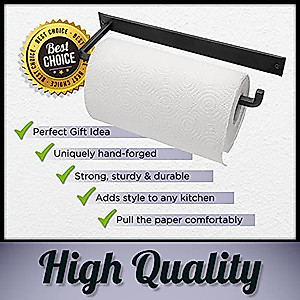 Blacksmith Handmade Farmhouse Wrought Iron Wall Mount Decorative Rustic Paper Towel Holder for Kitchen #MD19002 (Black)