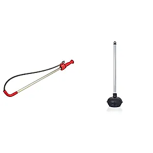 RIDGID 59787 Model K-3 Toilet Auger & NEIKO 60166A Toilet Plunger with Patented All-Angle Design, Heavy-Duty Toilet Bowl Plunger with Aluminum Handle, Bathroom Necessity, Black, 1-Pack