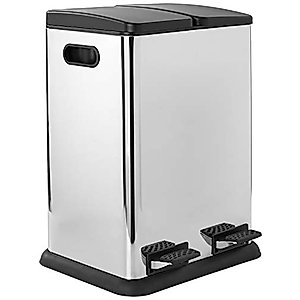 Organize It All Dual Compartment Step on Recycling Trash Can-Stainless Steel, 10-14 Gallons, Black