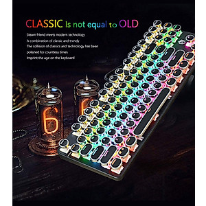 Type Writer Keyboard, Typewriter-Style Steampunk Mechanical Gaming Keyboards Blue Switch with 9 True RGB Backlight Modes and 87-Key Wired Keyboard with Spill-Resistant (Round Keycaps)