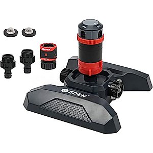 Eden 96123 4-Pattern Adjustable Mobile Rotary Gear Drive Sprinkler W/Quick Connect Starter Set, 360 Degree Coverage