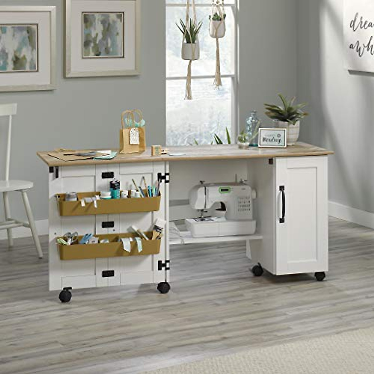 Sauder Miscellaneous Craft Cart, L: 39.29" x W: 19.49" x H: 28.54", Soft White finish