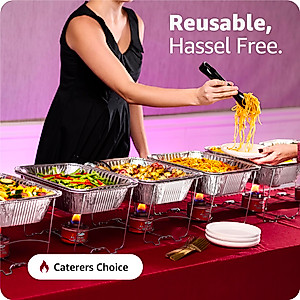 Disposable Chafing Dish Buffet Set, Food Warmers for Parties, Catering Supplies Buffet Display, Complete Premium Set, Half Size Single Pan, Warming Trays (6 Pack)