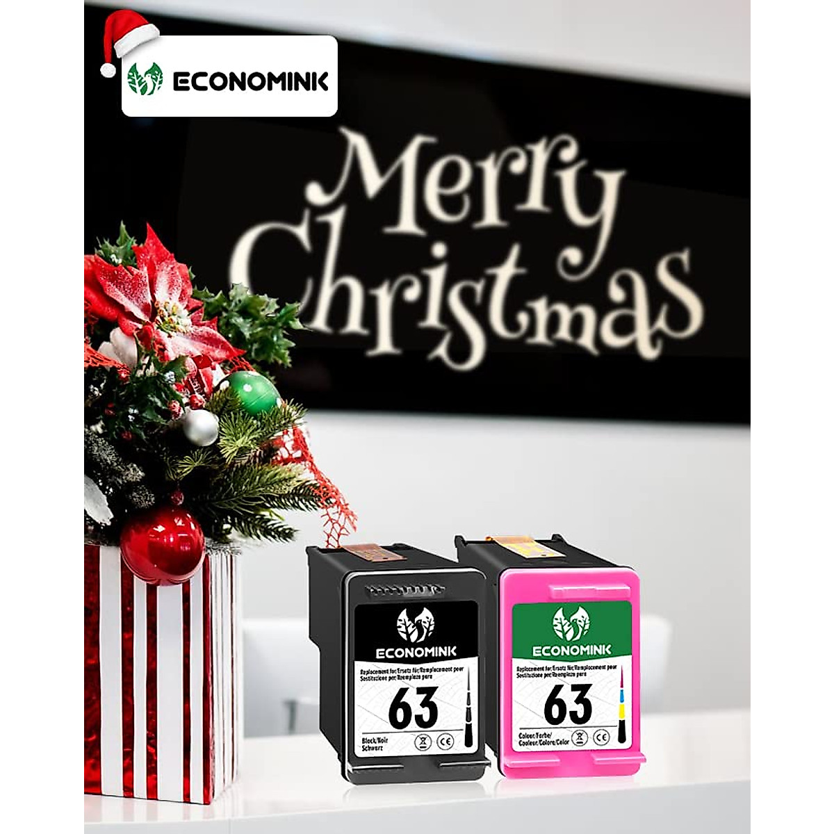 Economink Remanufactured Ink Cartridge Replacement for HP Ink 63 Compatible with OfficeJet 3830 5255 5258 4650 4652 4655 Envy 4520 4512 4513 4516 DeskJet 1112 2130 3630 3632 3634 2130 2132 Printer