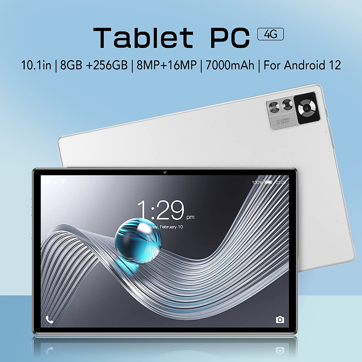 GLOGLOW Tablet PC 10.1 Inch Tablet PC 7000 MAh 100‑240 V 5GWIFI for School for Seniors for Office (US Plug)