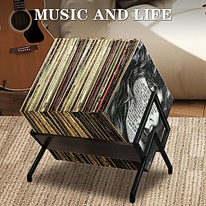 WonYins Vinyl Record Storage Holder, Holds 85-110 Vinyl Records, Magazine Holder, Vinyl Records Albums Vinyl Record Storage Rack Black
