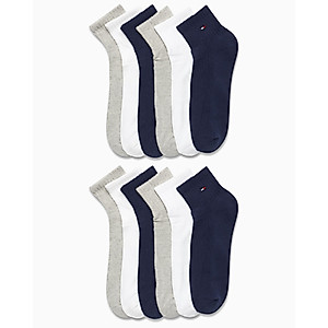 Tommy Hilfiger Men's Quarter Socks - 12 Pack Soft Cushion Athletic Ankle Socks for Men - Breathable Men's Sports Socks, Size 7-12, Navy Multi