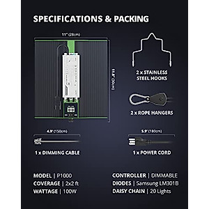 VIPARSPECTRA P1000 LED Grow Light with Samsung LM301B Diodes & Dimming Daisy Chain, Full Spectrum for Indoor Plants Veg Bloom for 3x3/2x2 Grow Tent