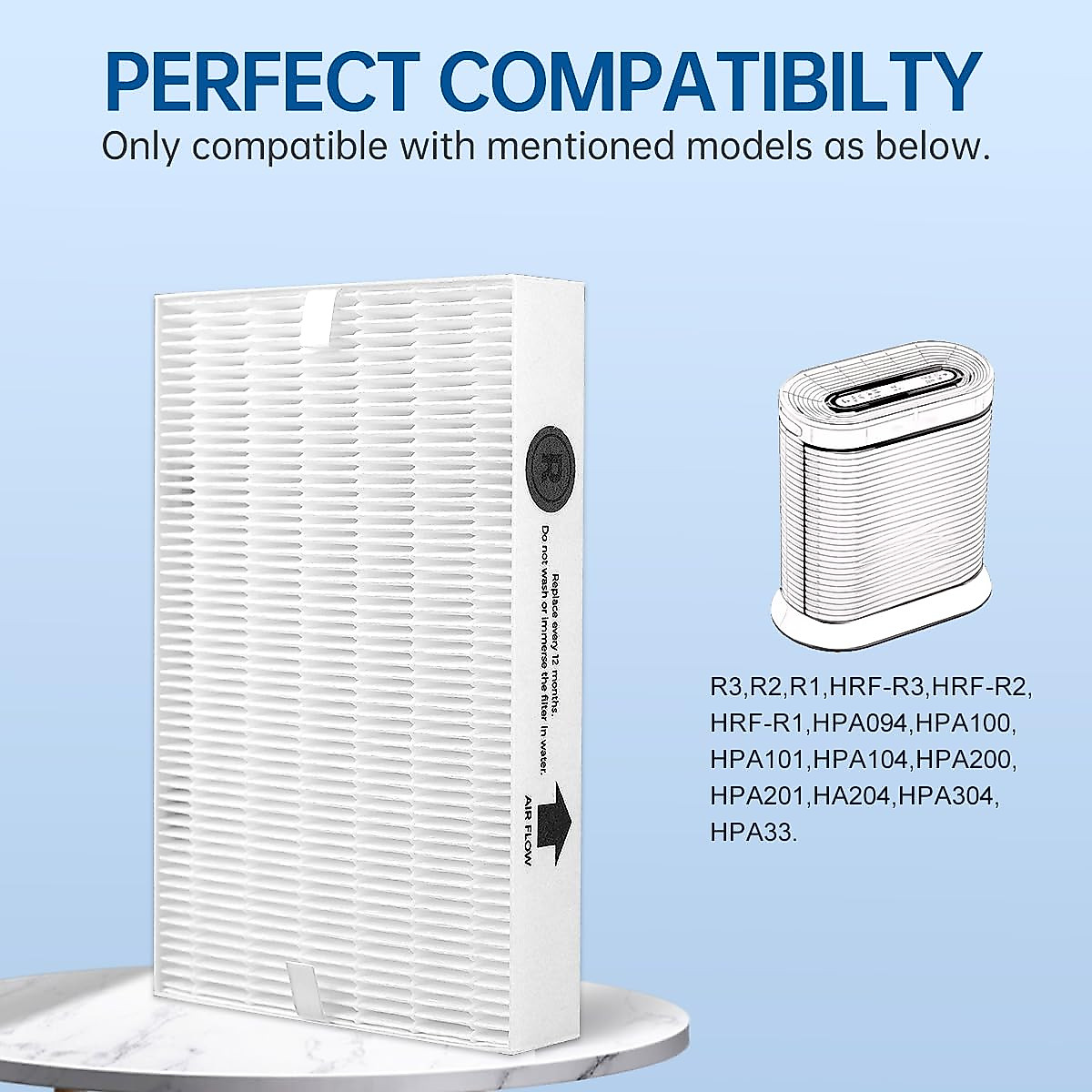 HPA300 Replacement Filters Compatible with Honeywell Filter R3 R2 R1 HRF-R3 HRF-R2 HRF-R1 HPA090 HPA094 HPA100 HPA101 HPA104 HPA200 HPA201 HA202 HPA204 HPA304.3Pcs True HEPA Filters