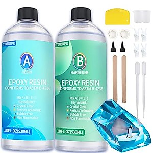 Epoxy Resin Crystal Clear, 36oz Epoxy Resin kit, Yellowing Resistant Fast Curing Self-Leveling for Casting Coating Art DIY Craft Jewelry Molds Wood Table - 2 Part 1:1 Ratio(18oz Resin&18oz Hardener)