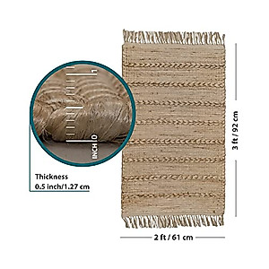 Eco Crave 2x3 Ft Small Jute Natural Area Rug, 100% Hand Woven Rug for Indoor Front Entrance Kitchen & Bathrooms, Non-Slip Low-Pile Floor Carpet, Premium Quality Home Decor.