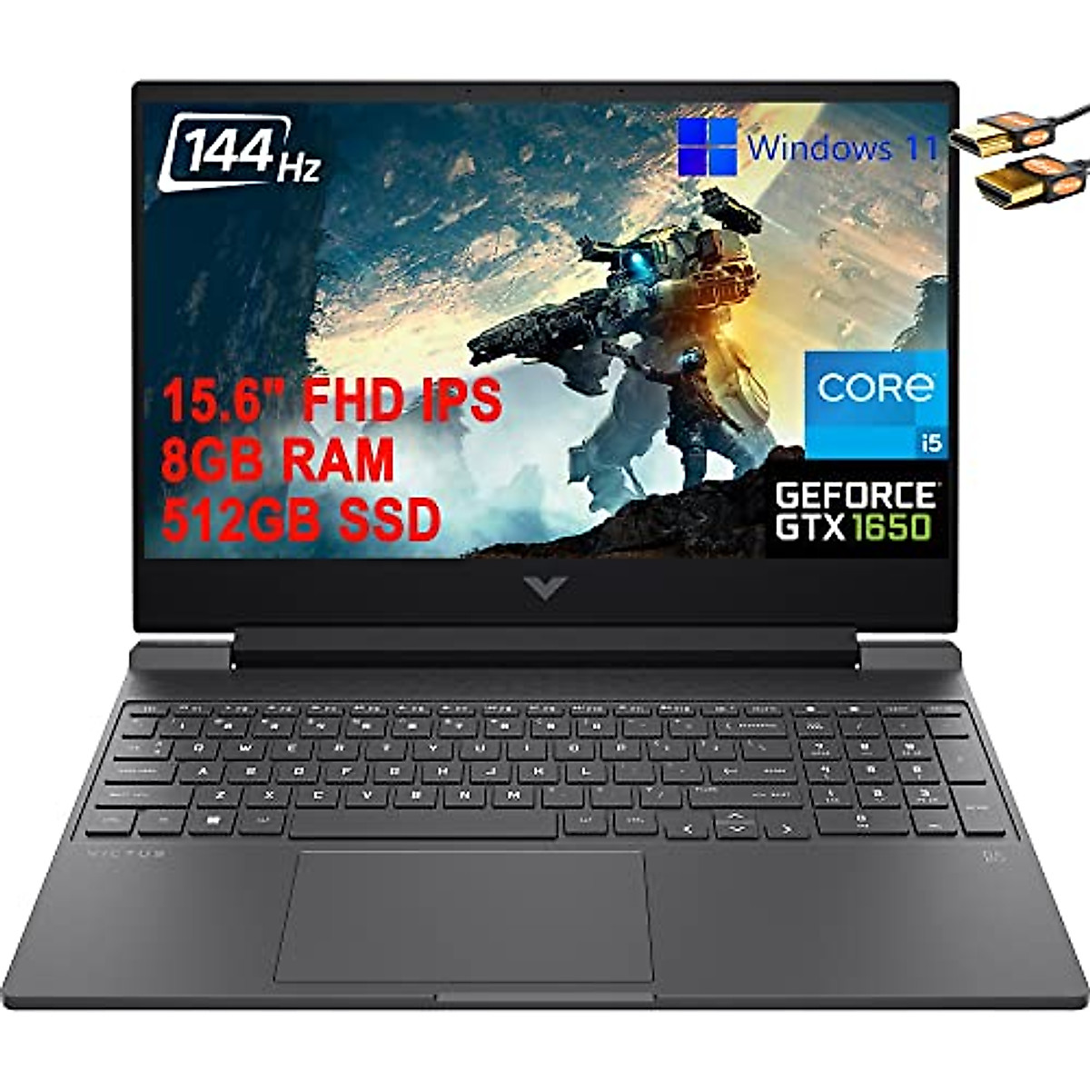 HP Victus 15 Gaming Laptop 15.6" FHD IPS 144Hz Display 12th Gen Intel Octa-Core i5-12450H (Beats i7-11370H) 8GB RAM 512GB SSD GeForce GTX 1650 4GB Backlit KB B&O Audio USB-C Win11 + HDMI Cable