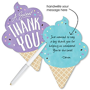 Big Dot of Happiness Scoop Up the Fun - Ice Cream - Shaped Thank You Cards - Sprinkles Party Thank You Note Cards with Envelopes - Set of 12