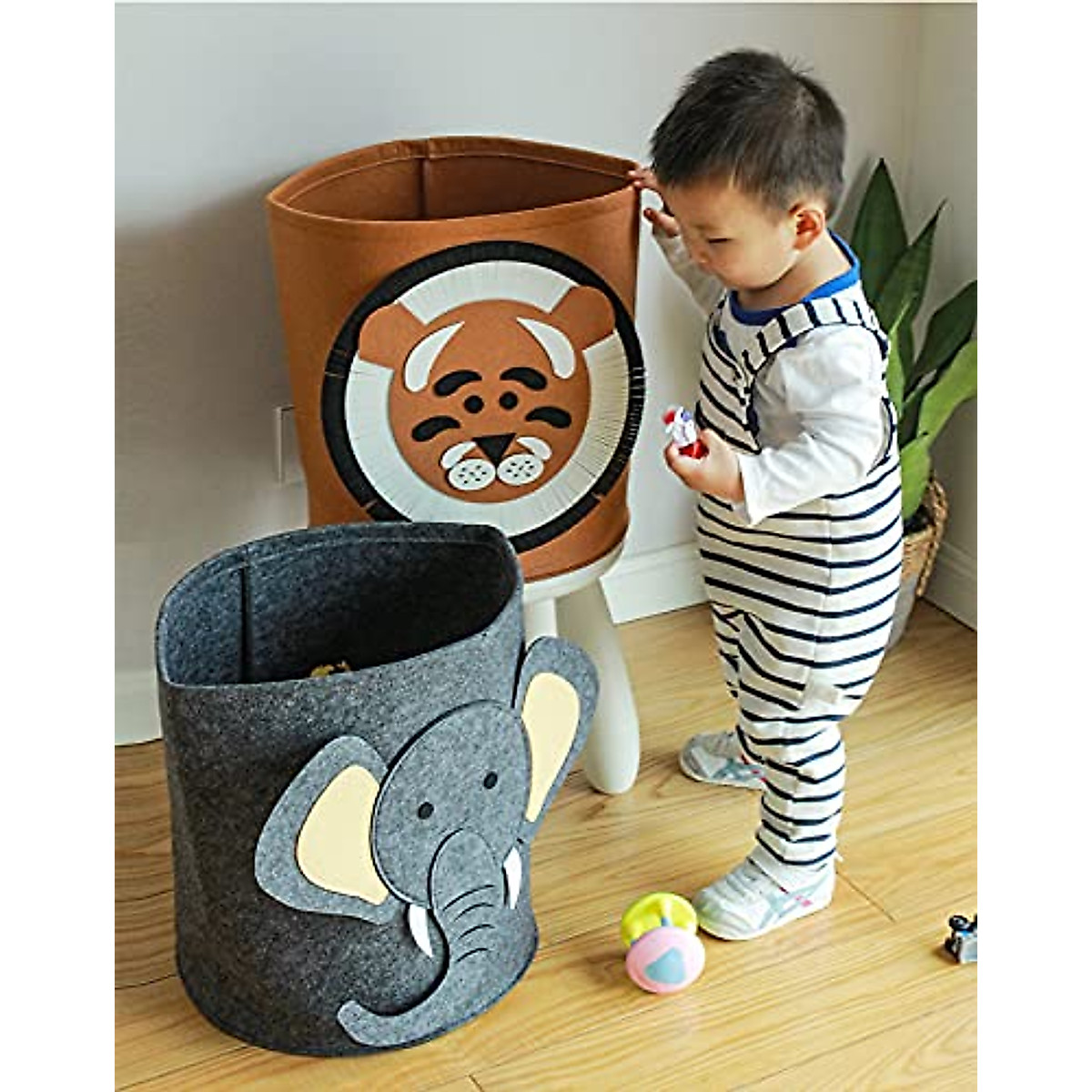 WEI LONG Cute Foldable Felt Laundry,Nursery Hamper Laundry Basket,Storage Baskets for Kids Boys and Girls,Office,Bedroom,Clothes,Toys(Dinosaur)