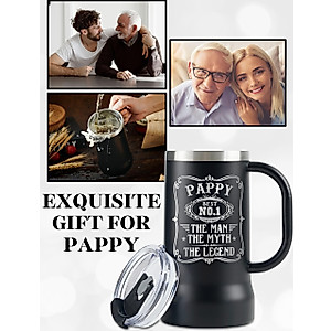 Onebttl Pappy Gifts Stainless Steel Beer Stein Tumbler, 24oz Beer Mug with Lid for Father's Day, Christmas - Man Myth Legend