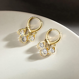 Awinesn Gold Earrings for Women Sparkly 5A Cubic Zirconia Earrings Danity 14k Gold Plated Hoop Dangle Earrings Statement Dangling Earrings Jewelry Gifts for Women