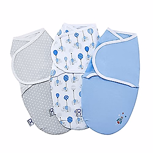 Delta Children Little Lambs Adjustable Swaddle Wrap - 100% Cotton - Size Small/Medium, Fits Babies 0-3 Months/7-14 lbs, 3-Pack, Boy, Blue