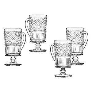 Godinger Footed Crystal Mugs Hot Beverages Drinking Cups - Clear Claro Set of 4