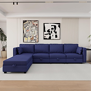 Tmsan 110.2" U Shaped Sectional Sofa Couch, Convertible Modular Sectional Sofa 6 Seat Oversized Modern Fabric Couch with Storage Seat for Living Room Apartment Office (Navy Blue)