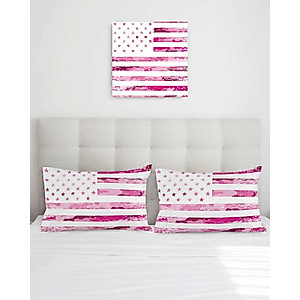 Pillow Cases Linen Pillow Shams Independence Day Pink Camo American Flag Patriotic Pillow Cases Set of 2 12x20 Inches Pillowcases Rectangle Cushion Covers Flax Soft Linen Pillow Covers for Couch Sofa