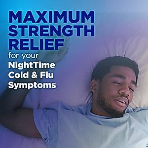 Amazon Basic Care Nighttime Cold & Flu Relief, Pain Reliever, Fever Reducer, Cough Suppressant, Antihistamine, Cherry Flavor, 12 Fluid Ounces