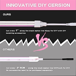 Meijiajia LED Neon Strip Lights, Pink 12V/16.4ft, Flexible Diffuser, Cuttable & Bendable Waterproof Silicon, for Sign Custom, Decor & Mood Lighting. [Power Adapter not Included]