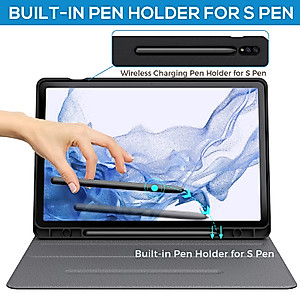 typecase Keyboard Case for Samsung Tab S8/Tab S7 11 inch (SM-X700/X706/T870/T875/T878), Slim Leather Folio Stand Cover, 7 Colors Backlit Wireless Detachable Keyboard with S Pen Holder (Black)