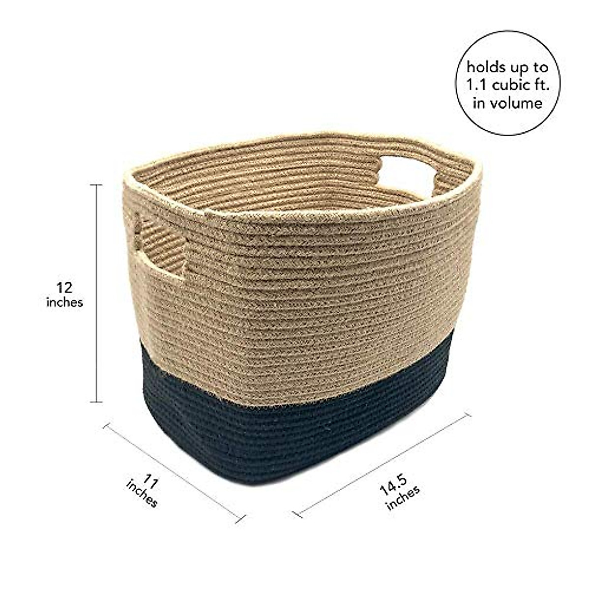 Chloe and Cotton Woven Cube Storage Baskets with Handles | Set of 2 | Cute Decorative Bins For Shelves, Bookcases, Cubbies, & Organizing Containers | Black & Tan
