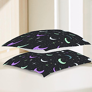 DiuuDi Cosmic Starry Duvet Cover Twin Size 3D Printed Black Background Duvet Cover Set Purple Moon White Stars Bedding Set Home Decoration Comforter Cover Cosy Quilt Cover with 2 Pillowcases