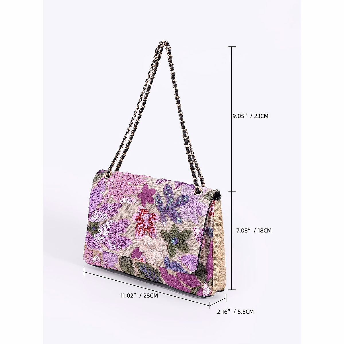 Wabilu Women Girls Summer Straw Bag Sequin Floral Embroidery Straw Clutch Purse Woven Shoulder Handbag For Beach Party Wedding With Random Flower Pattern