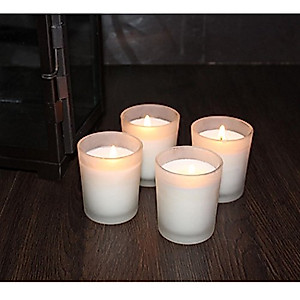Hosley White Set of 8 Unscented Frosted Glass Filled Votive Candles Hand Poured Using a Vegetable Wax Blend