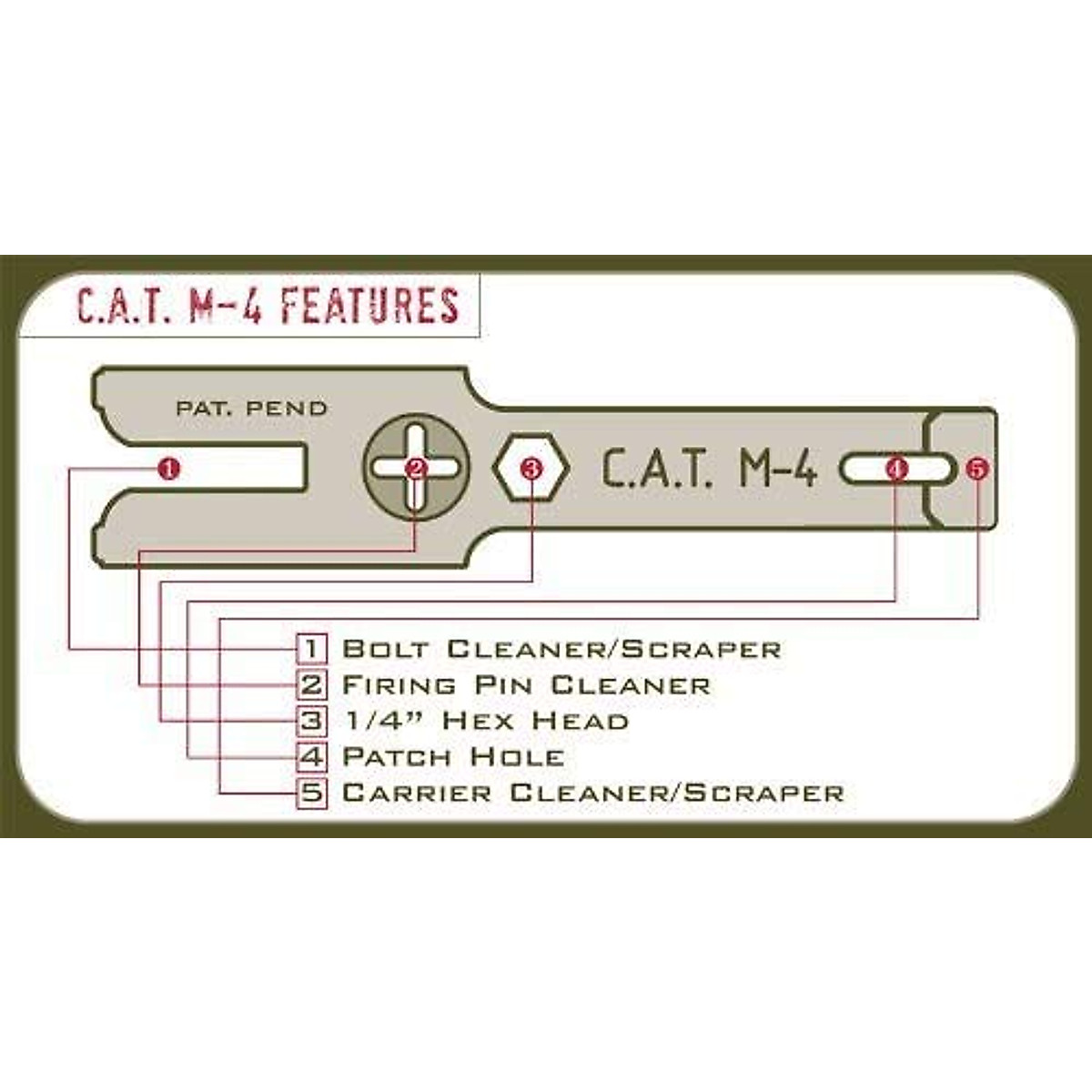 CAT Outdoors CAT M4 Tool, Carbon Scraper Tool Bolt Cleaner, Gun Cleaning Tool and Carrier Carbon Remover for Guns (CAT M4)