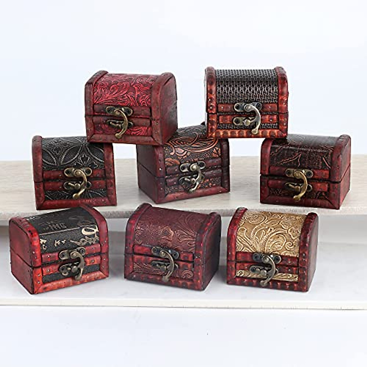 SandT Collection 3 Inch Wooden Keepsake Treasure Chest Trinket Box - Basketweave
