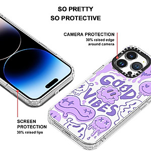 MOSNOVO Case for iPhone 14 Pro Max, [Buffertech 6.6ft Military-Grade Drop Protection] [Anti Peel Off Tech] Clear TPU Bumper Phone Case Cover Design - Good Vibes