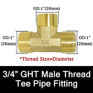 Joywayus Brass 3/4" GHT Garden Hose Threaded Tee Shaped 3 Way Connector Hose Pipe Fitting Coupler Adapter