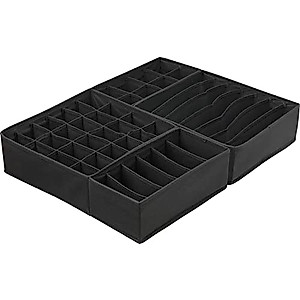 Simple Houseware Closet 4 Set Underwear Drawer Divider + 24 Cell Socks Drawer Divider, Black