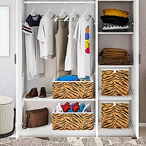 Emelivor Tiger Stripes Cube Storage Bin Foldable Storage Cubes Waterproof Toy Basket for Cube Organizer Bins for Kids Toys Nursery Closet Shelf Book Office Home - 15.75x10.63x6.96 IN
