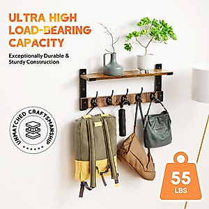 Oraich Wall Hooks with Shelf, Coat Rack Wall Mount, Shelf with Hooks for Coat Backpack Key Clothes Hanger, Wall Floating Shelf Hanging in Entryway, Living Room, Bathroom, Bedroom, Kitchen