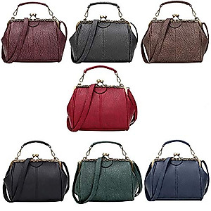 Arnosoar Vintage Kiss lock Handbag Women Purses Solid PU Leather Top-Handle Bag Indigo-blue