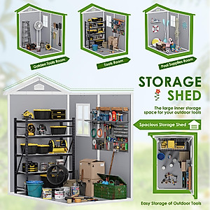 Devoko 6x4 FT Resin Shed, Plastic Shed with Floor Lockable Doors Window & Vents, Outdoor Storage Shed for Backyard Patio Lawn Pool (Grey & White)