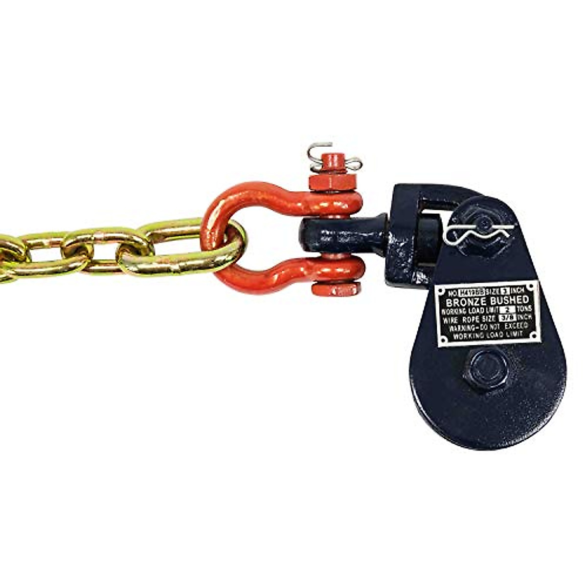 Mytee Products 2 Ton Snatch Block with Chain Flatbed Tow Truck Rollback Wrecker Car Carrier Cable