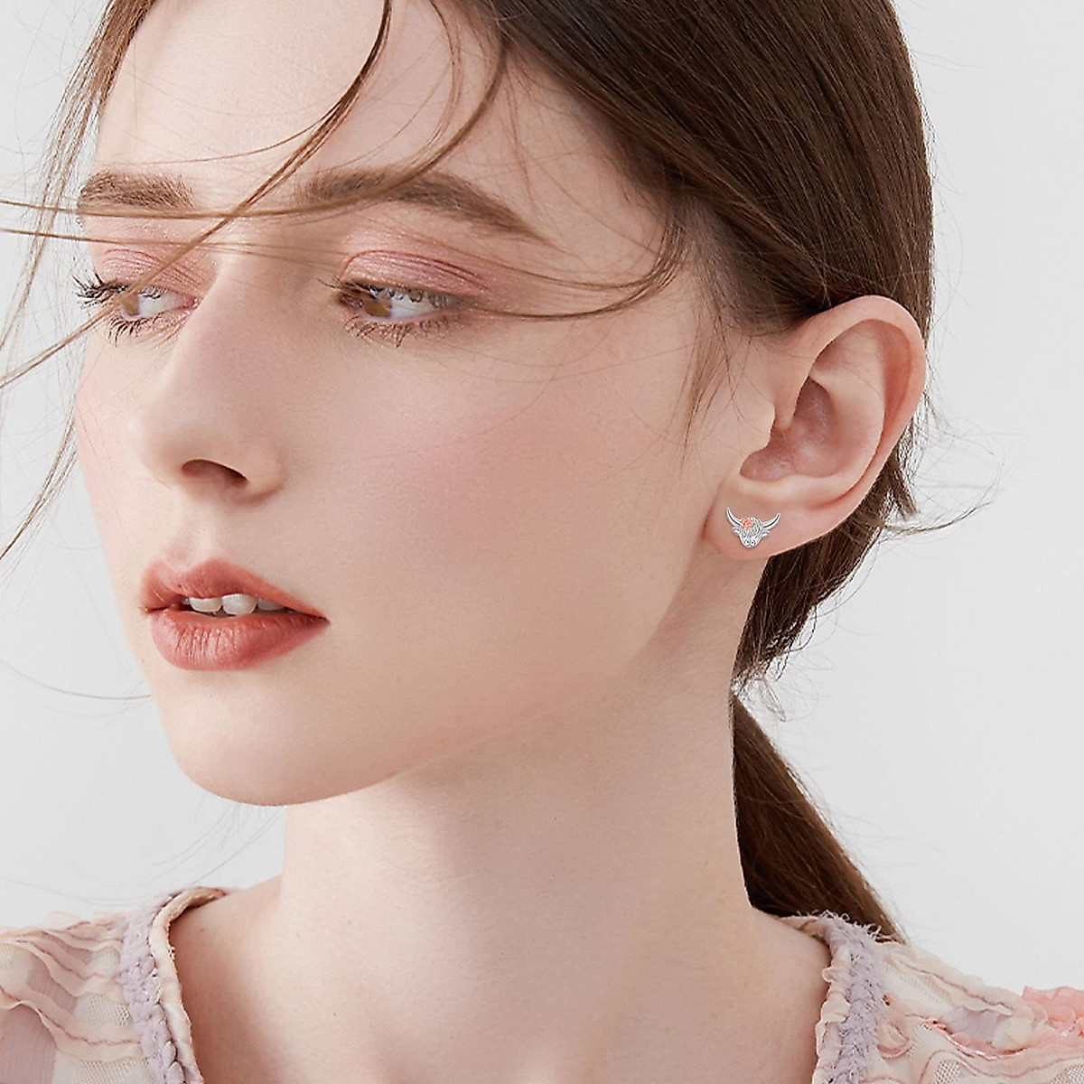 YAFEINI Highland Cow Gifts Earrings Sterling Silver Highland Cow Head with Rose Flower Studs Cow Jewelry Valentines Day gifts for Women