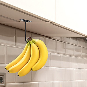 DAJIANG Banana Hook, Metal Banana Hanger Under Cabinet to Keep Bananas Fresh, Banana Holder for Bananas or Other Kitchen Items (Black)