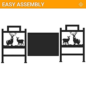 DAWNSPACES Firewood Rack 17", Outdoor Wood Holders with Handles, Indoor Heavy Duty Log Storage Rack with Elk Pattern, Metal Wood Pile Storage Stacker Organizer for Fireplace, Patio, Fire Pit