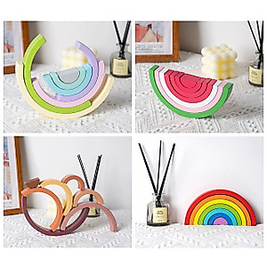 ESLETO Wooden Rainbow Stacker Nesting Puzzle Toy, Creative Color Stacking Nesting Puzzle Blocks, Educational Montessori Toy Set for Kids Boy Toddlers (Rainbow)